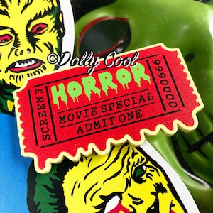 Horror Movie Ticket Brooch by Dolly Cool - Laser Cut - Plexiglass - 50s ...