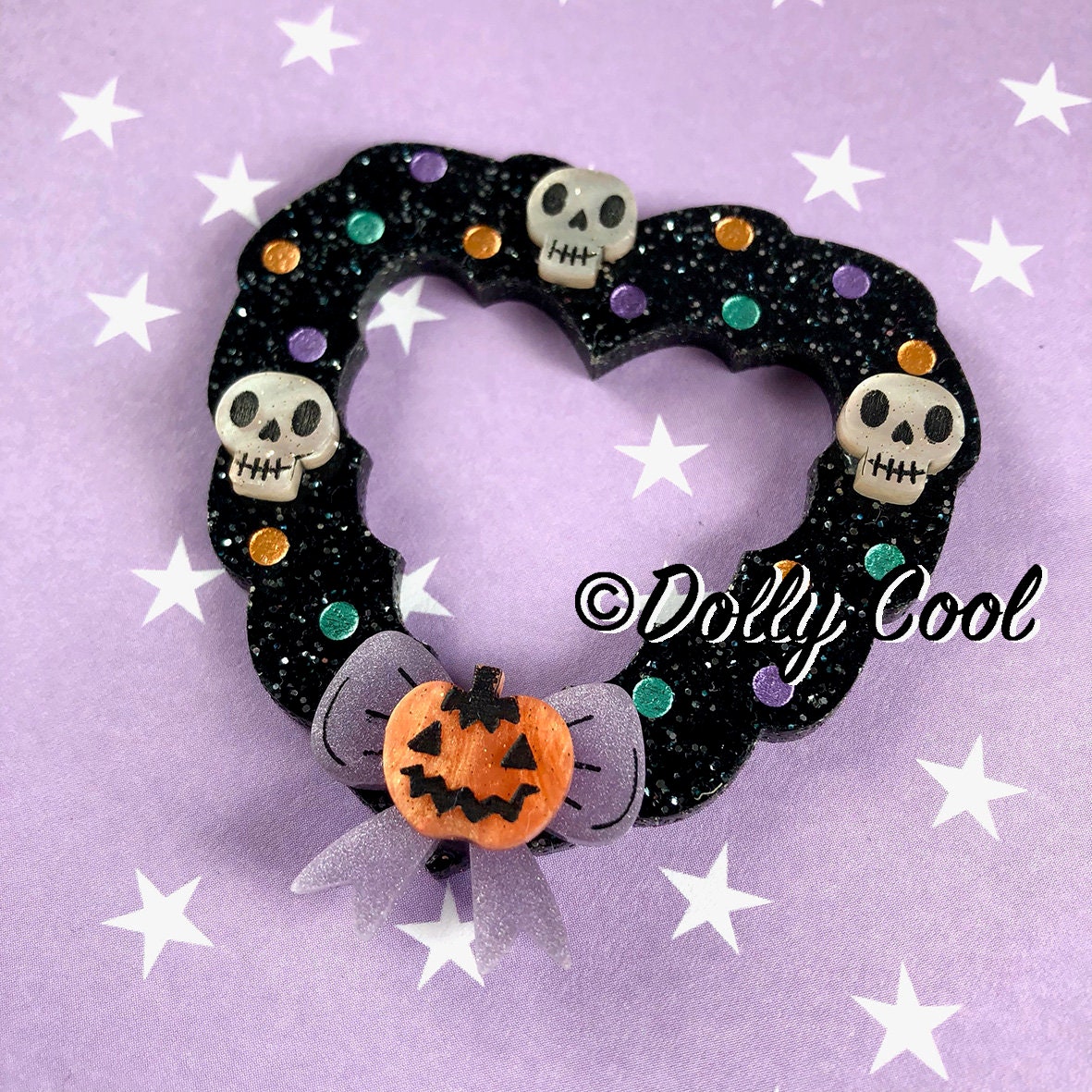 Halloween Wreath Acrylic Brooch With Skulls by Dolly Cool - Vintage ...