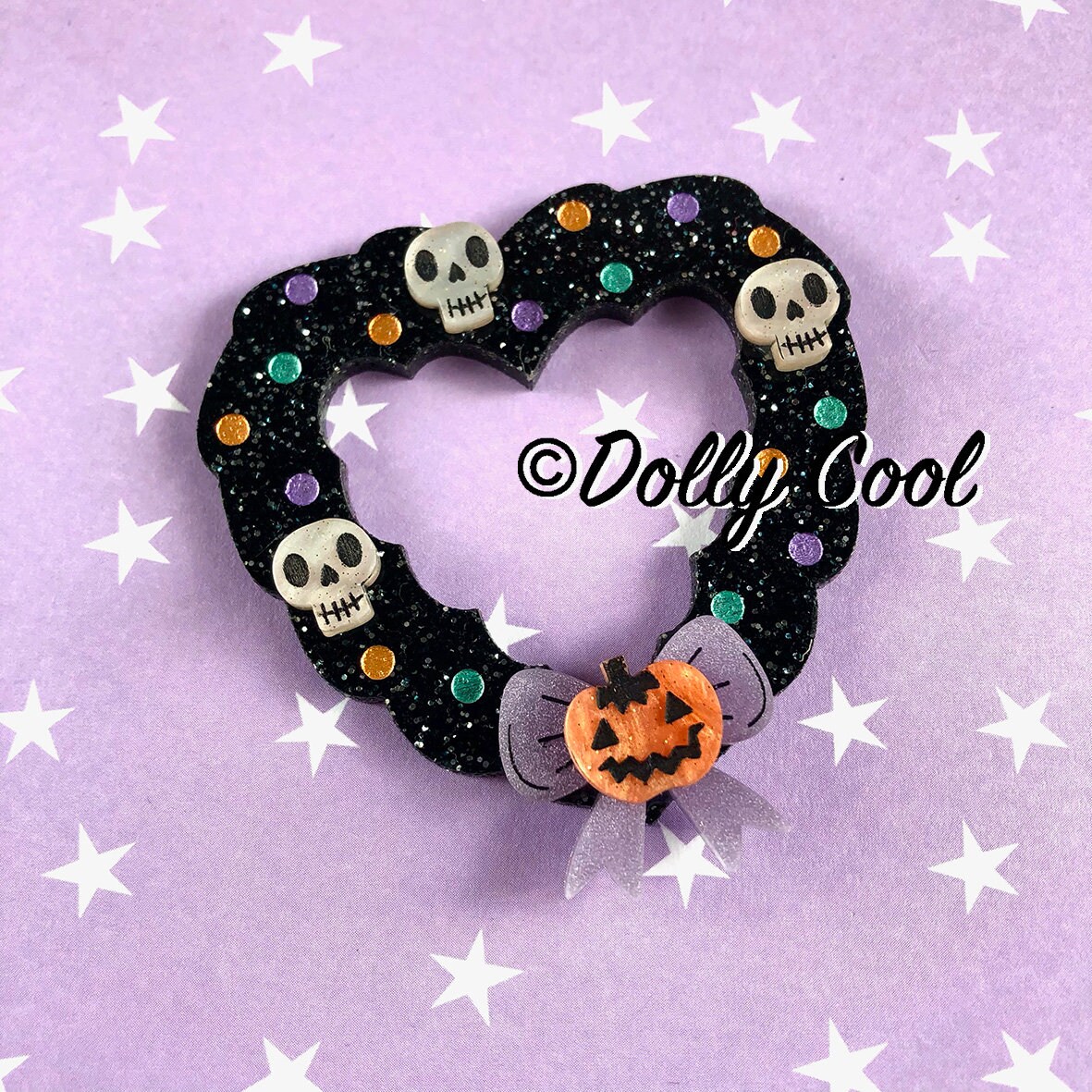 Halloween Wreath Acrylic Brooch With Skulls by Dolly Cool - Vintage ...