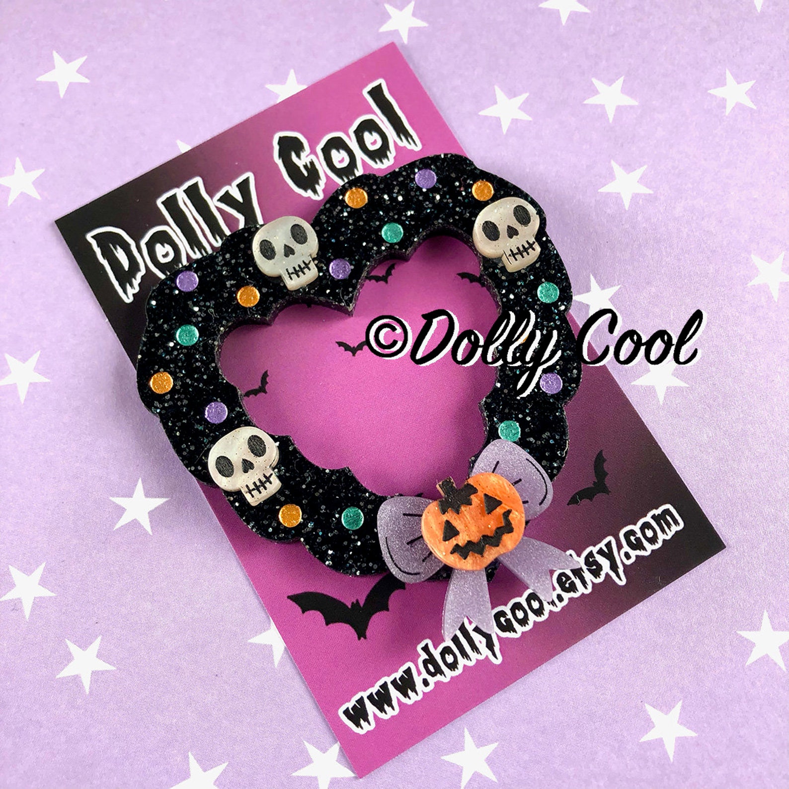 Halloween Wreath Acrylic Brooch With Skulls by Dolly Cool - Vintage ...