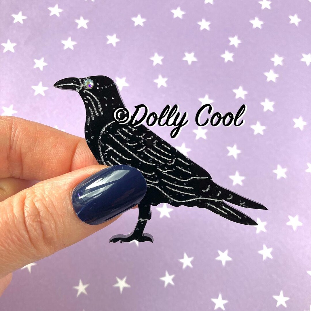 Raven Brooch: Black Glitter Acrylic Plexiglass. Rhinestone Set Eye - Etsy