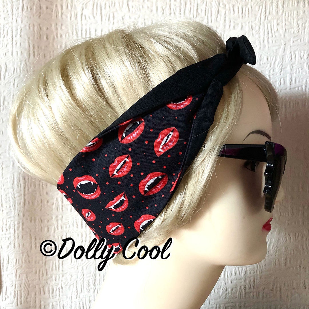 Vampire Fangs Hair Tie - Rocky Horror - Polka Dot - Rockabilly - Psychobilly - Bandana - Head ...