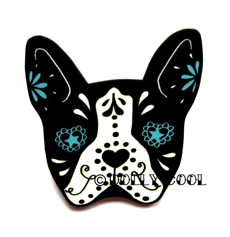 Boston Terrier Brooch Day of the Dead Sugar Skull Style Bostie - Etsy