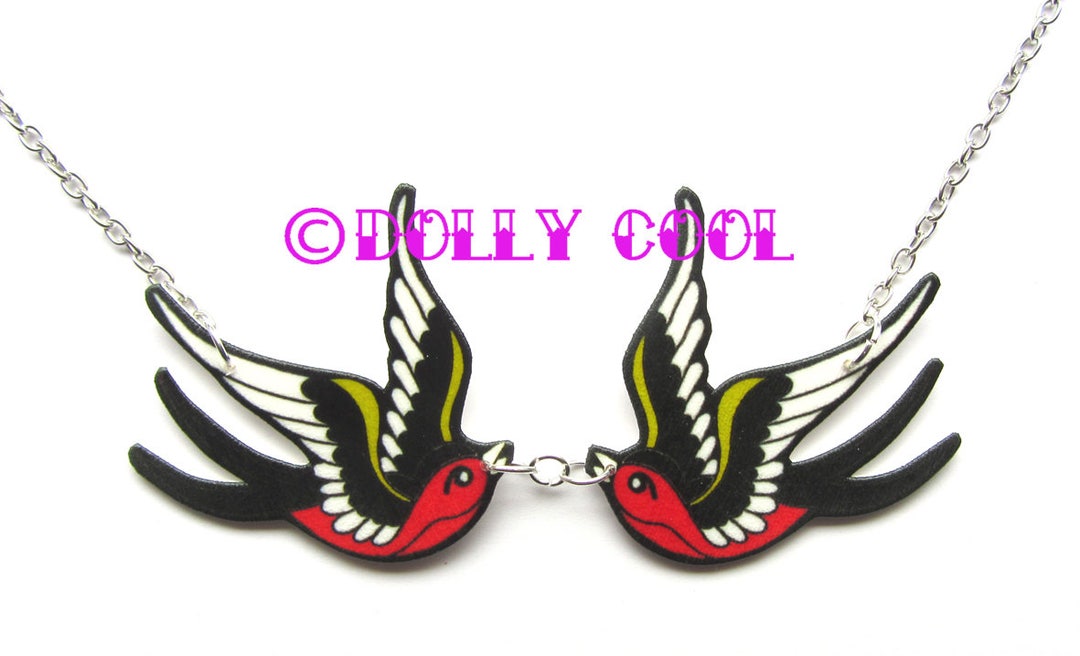 Swallow Necklace: Tattoo Inspired Rockabilly Love Birds - Etsy