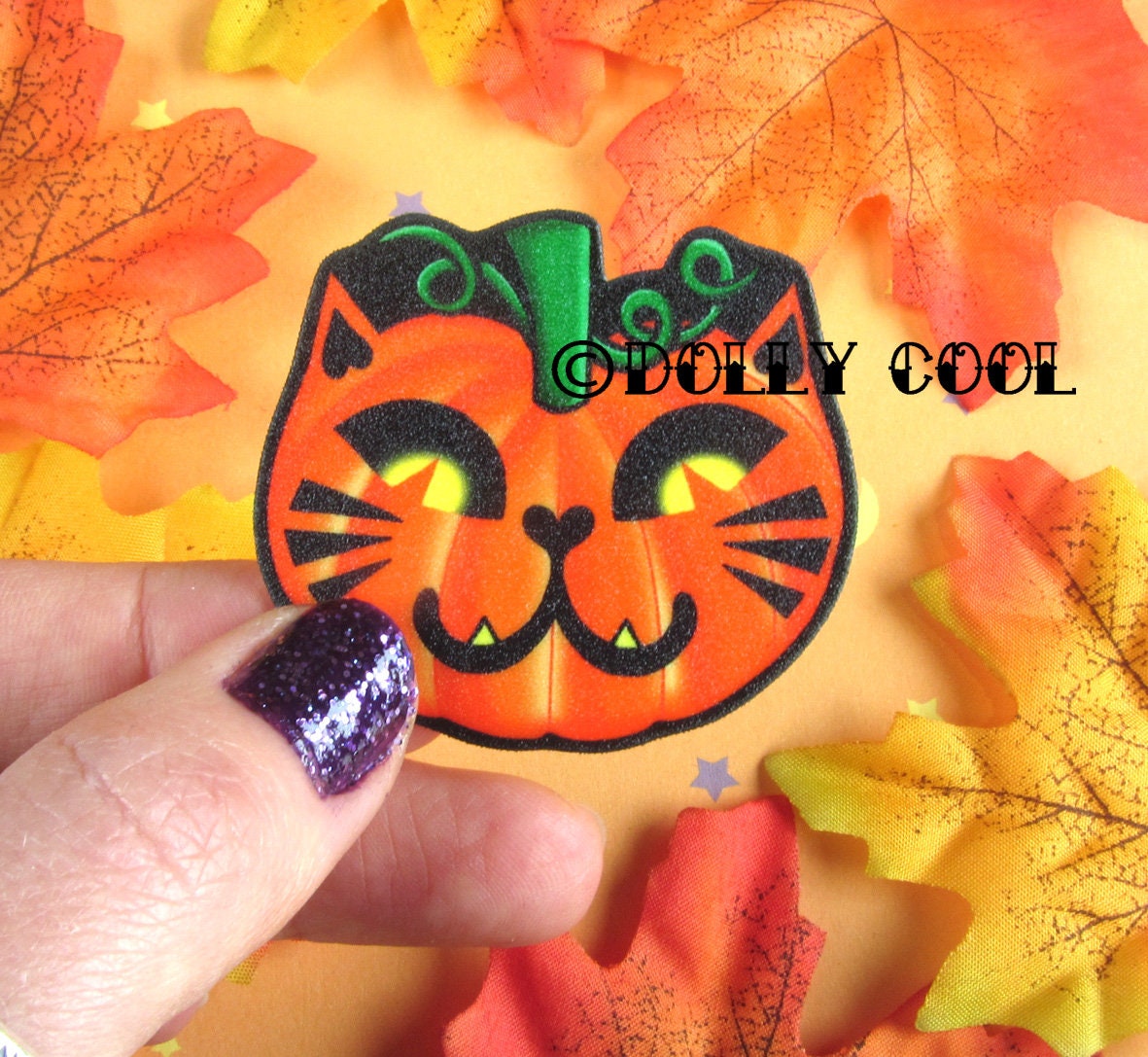 Pumpkin Cat Brooch Pin by Dolly Cool Kitty Jack O Lantern | Etsy