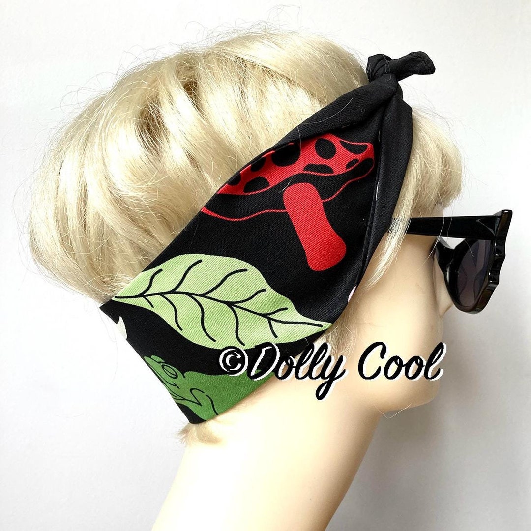 Toadstool Frog Moon Star Hair Tie Print Rockabilly Head Scarf by Dolly ...