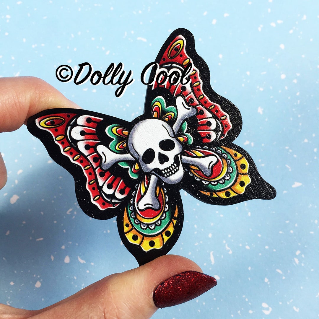 Skull Schmetterling Tattoo Brosche von Dolly Cool 40er 50er Jahre ...