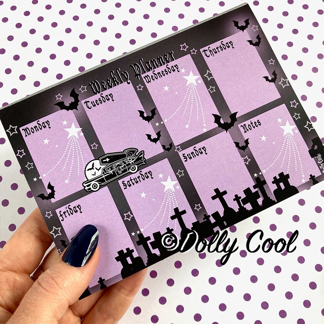 Spooky Weekly Planner Pad - A6 - Hand Illustrated - Haunted Hearse ...