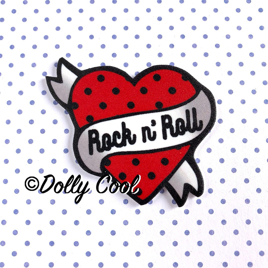 Rock and Roll Heart Brooch by Dolly Cool - Vintage Style - Novelty ...