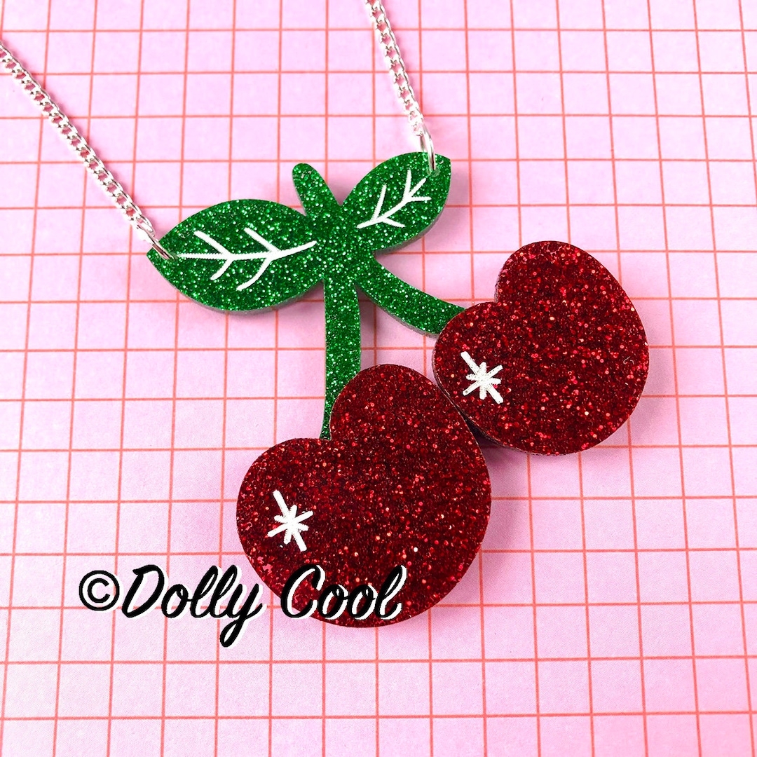 Cherry Acrylic Necklace by Dolly Cool - Glitter - 40s 50s Reproduction ...