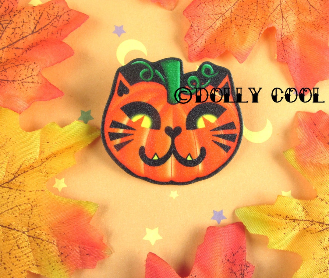 Pumpkin Cat Brooch Pin by Dolly Cool Kitty Jack O Lantern Halloween - Etsy