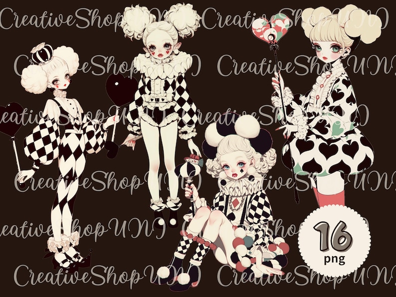 Playing Card Girls Clipart, Retro Suit Symbols (PNG, Commercial Use) - Etsy