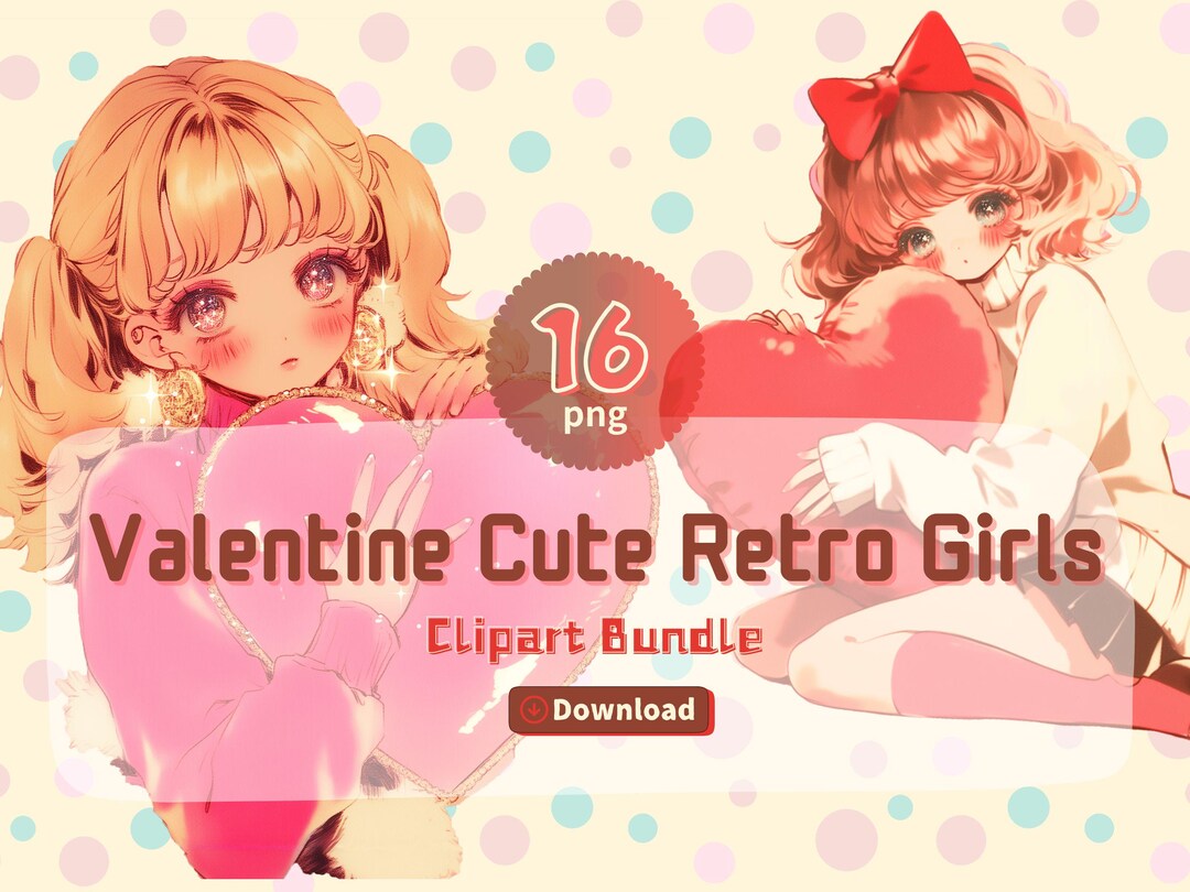 Retro Valentine's Day Girls Clipart: Vintage PNG Illustrations ...