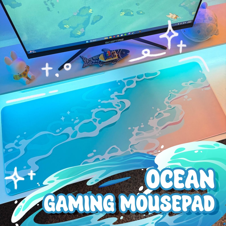Ocean Gaming Mousepad | Blue Waves Coastal Desk Mat - Etsy