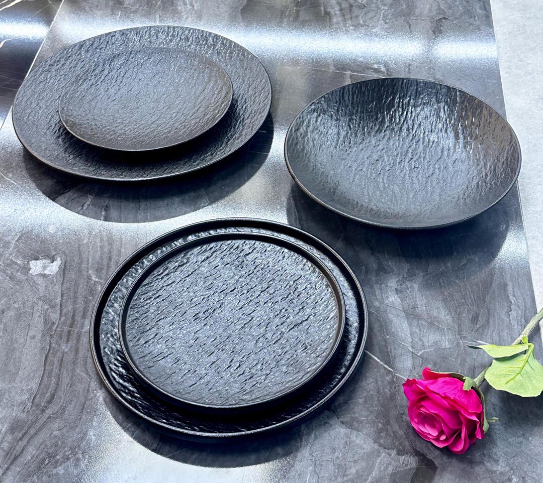 Black Dinner Set, Dinnerware Set Ceramic, Black Ceramic Plates, Set ...