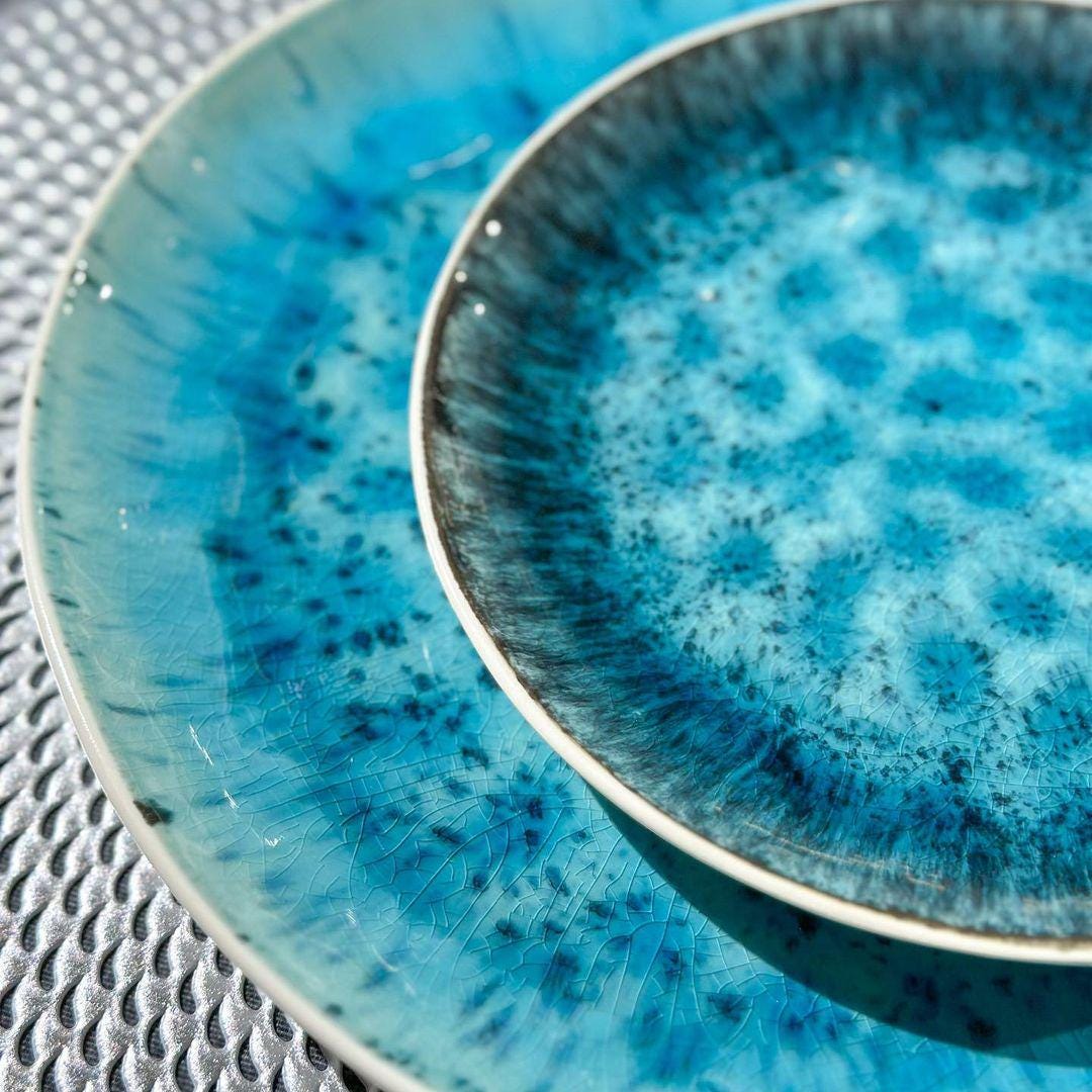 Blue Ceramic Dinnerware Set | Handmade Pottery Plates, Deep Dish & Bowl ...