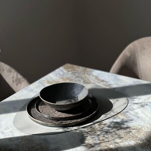 Gray Ceramic Dinnerware Set Handmade | Dark Stoneware Plates & Cup ...