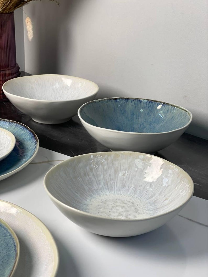 Handmade Ceramic Dinnerware Set | 4-piece Stoneware Plates & Bowls ...