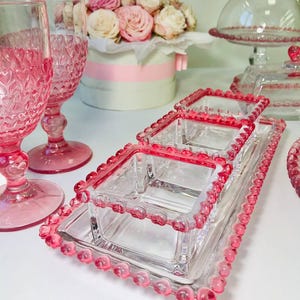 Beaded-edge Pink Glass Tableware Set | Handmade Romantic Dinnerware ...