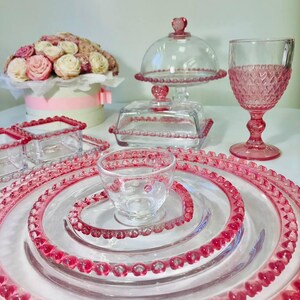 Beaded-edge Pink Glass Tableware Set | Handmade Romantic Dinnerware ...