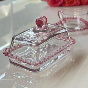 Beaded-edge Pink Glass Tableware Set | Handmade Romantic Dinnerware ...