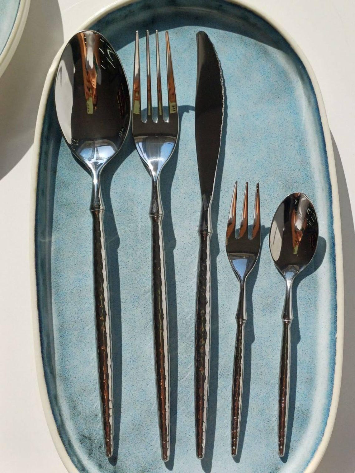 Stainless Steel Cutlery Set 4 Piece: Hammered Design - Etsy