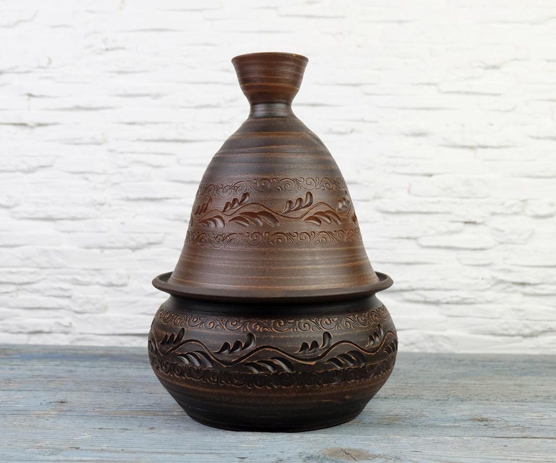 Rustic Hand-carved Ceramic Bread Pot With Lid 1500 Ml | Wood-grain ...