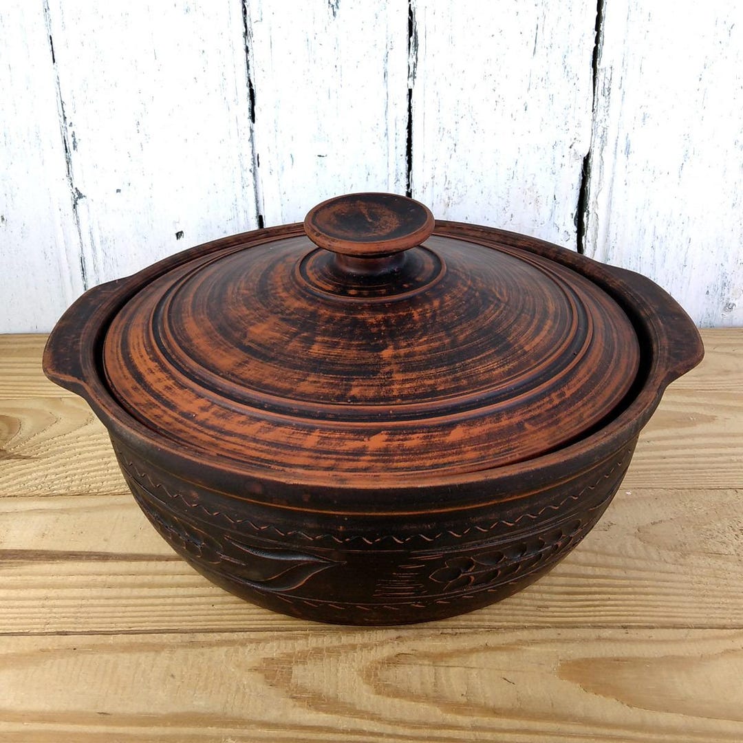 Frying Pan of Red Clay, Clay Frying Pan With Lid, Cooking Frying Pan ...