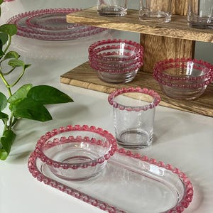 Beaded-edge Pink Glass Tableware Set | Handmade Romantic Dinnerware ...