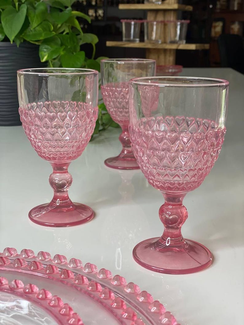 Beaded-edge Pink Glass Tableware Set | Handmade Romantic Dinnerware ...