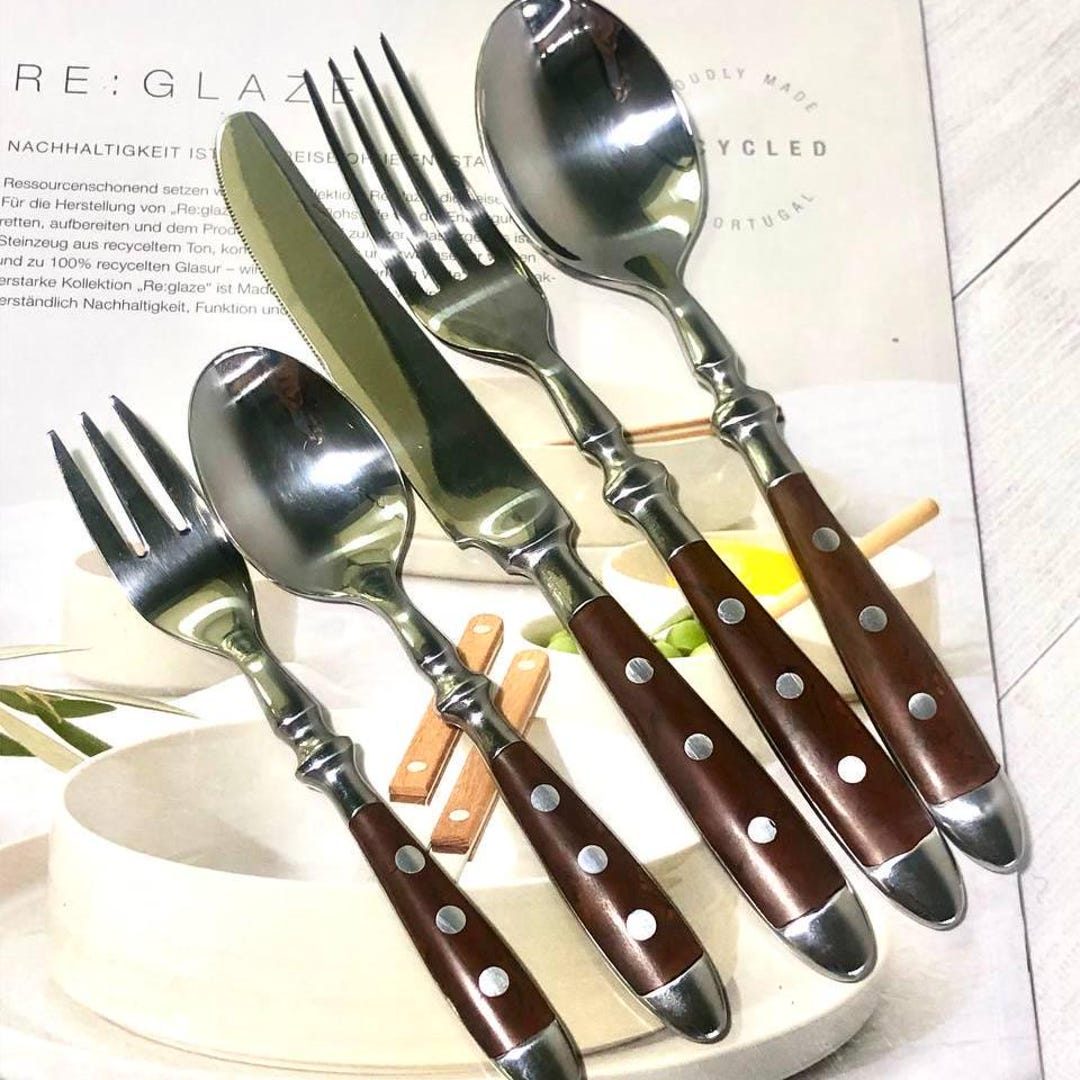 Retro Stainless Steel Cutlery Set: Handmade Dot Pattern Design - Etsy