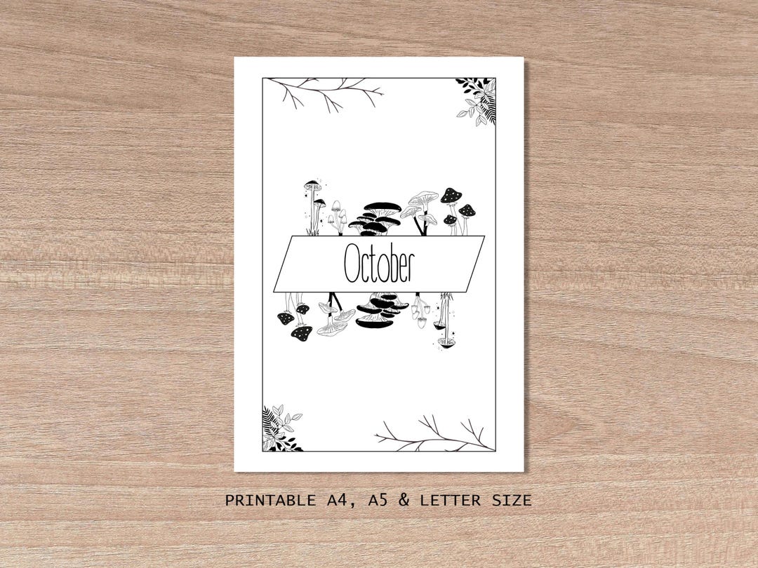 October Mushroom Title Page Bullet Journal Cover Page October Divider ...