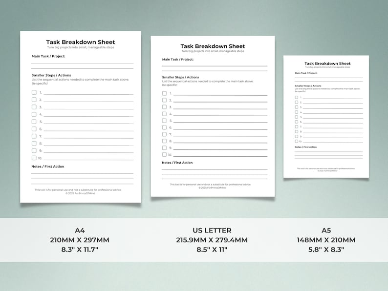 Task Breakdown Sheet for ADHD | Printable Project Planner & Executive ...