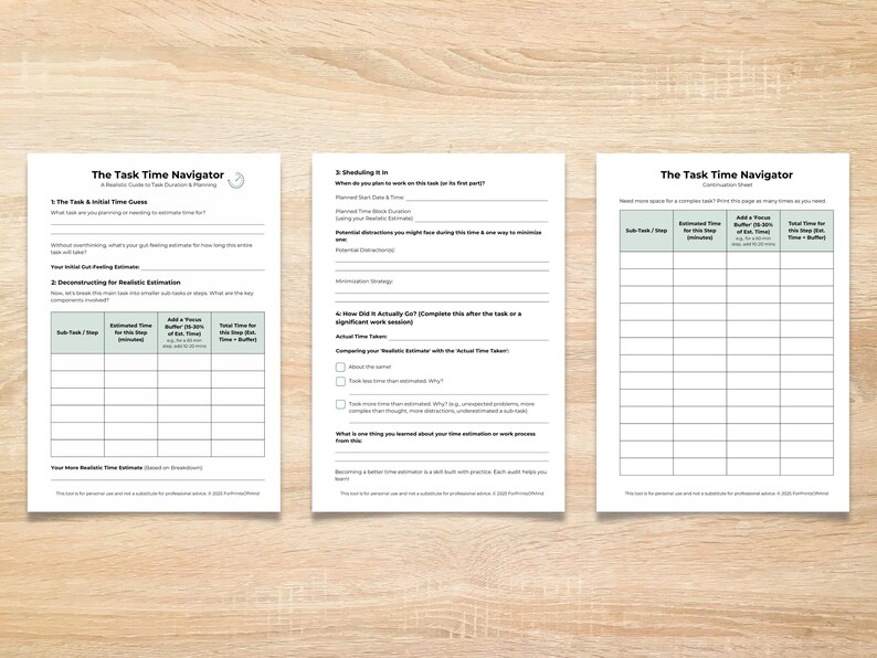 ADHD Time Management Worksheet: Task Duration Estimator for Time ...