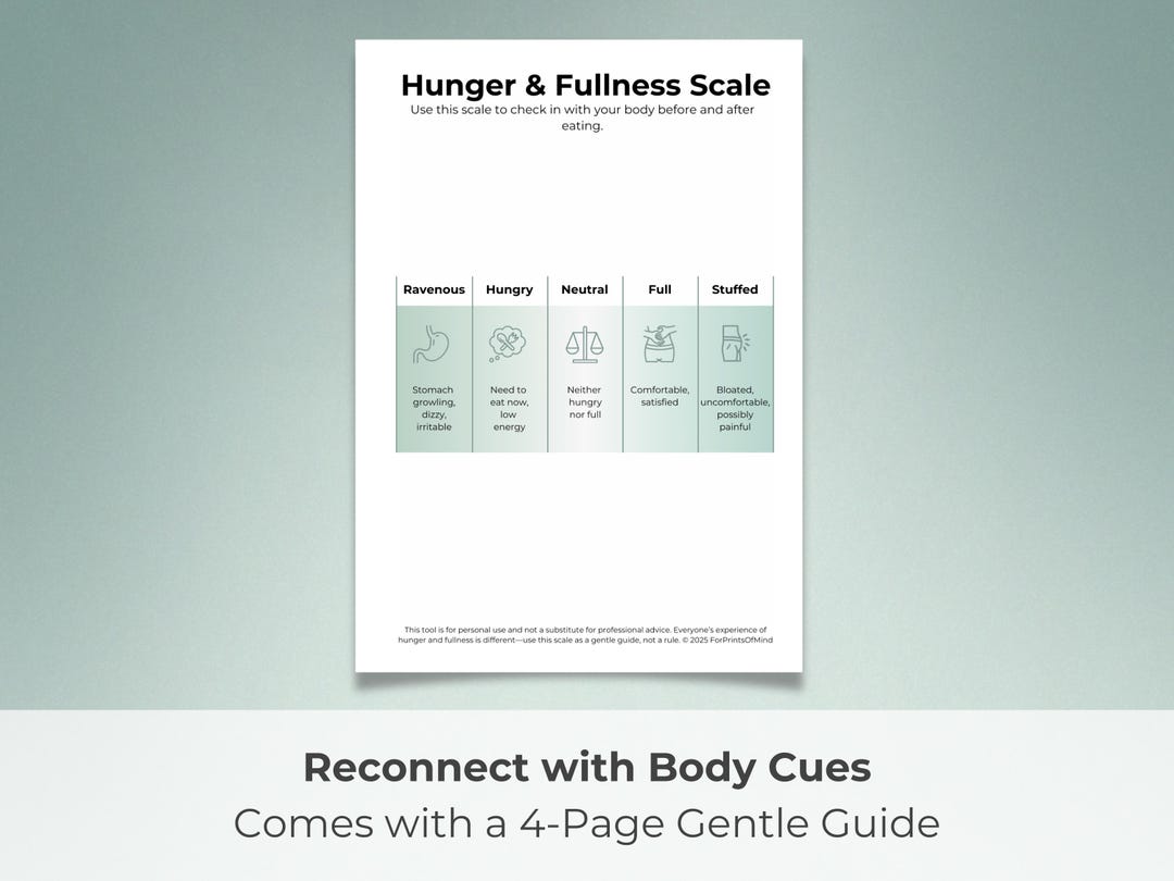 Hunger & Fullness Scale Printable + Gentle Body Cue Guide | Intuitive ...