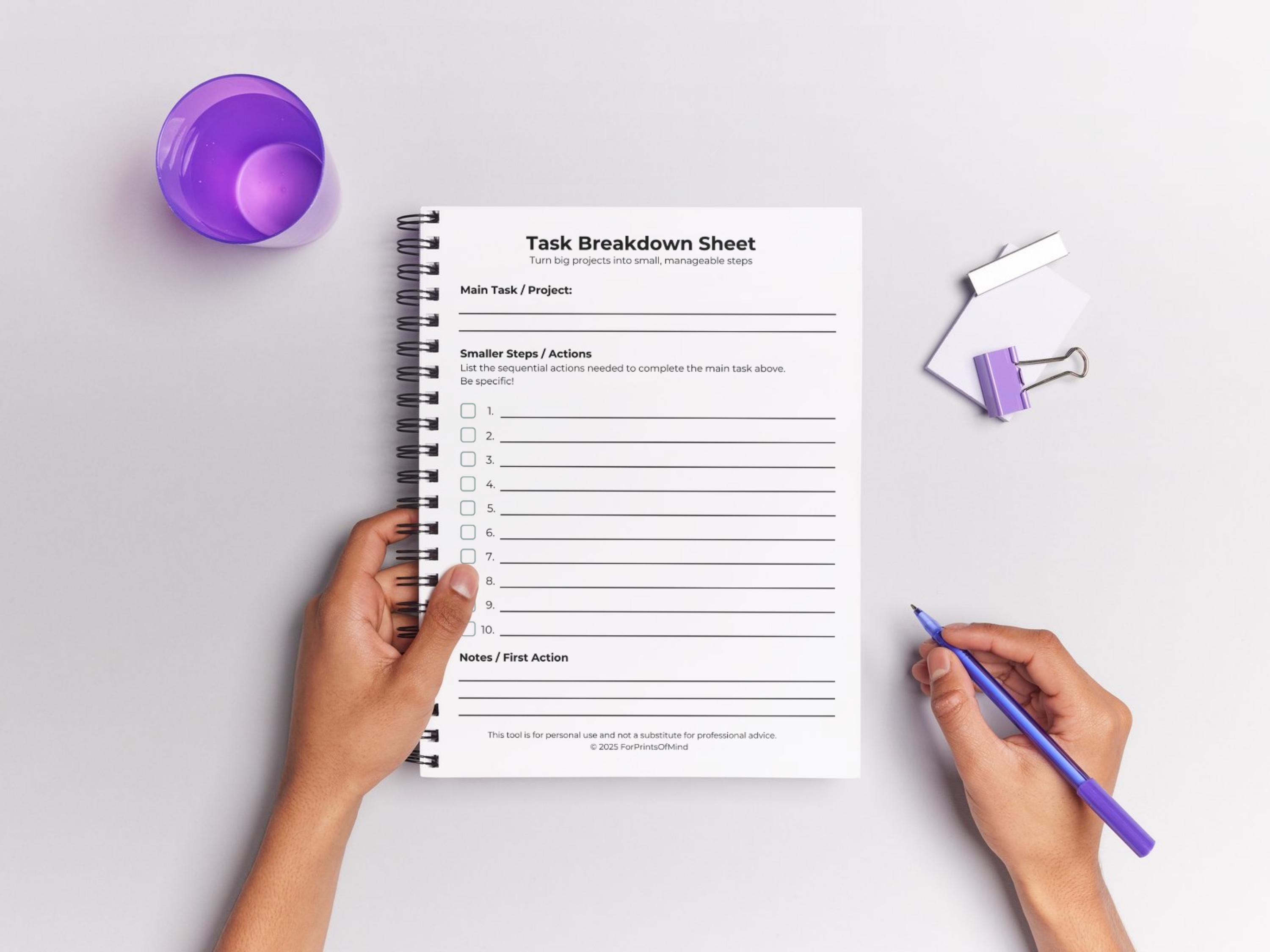 Task Breakdown Sheet for ADHD | Printable Project Planner & Executive ...