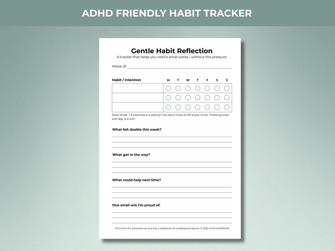 ADHD Habit Tracker Printable | Weekly Reflection Journal PDF ...