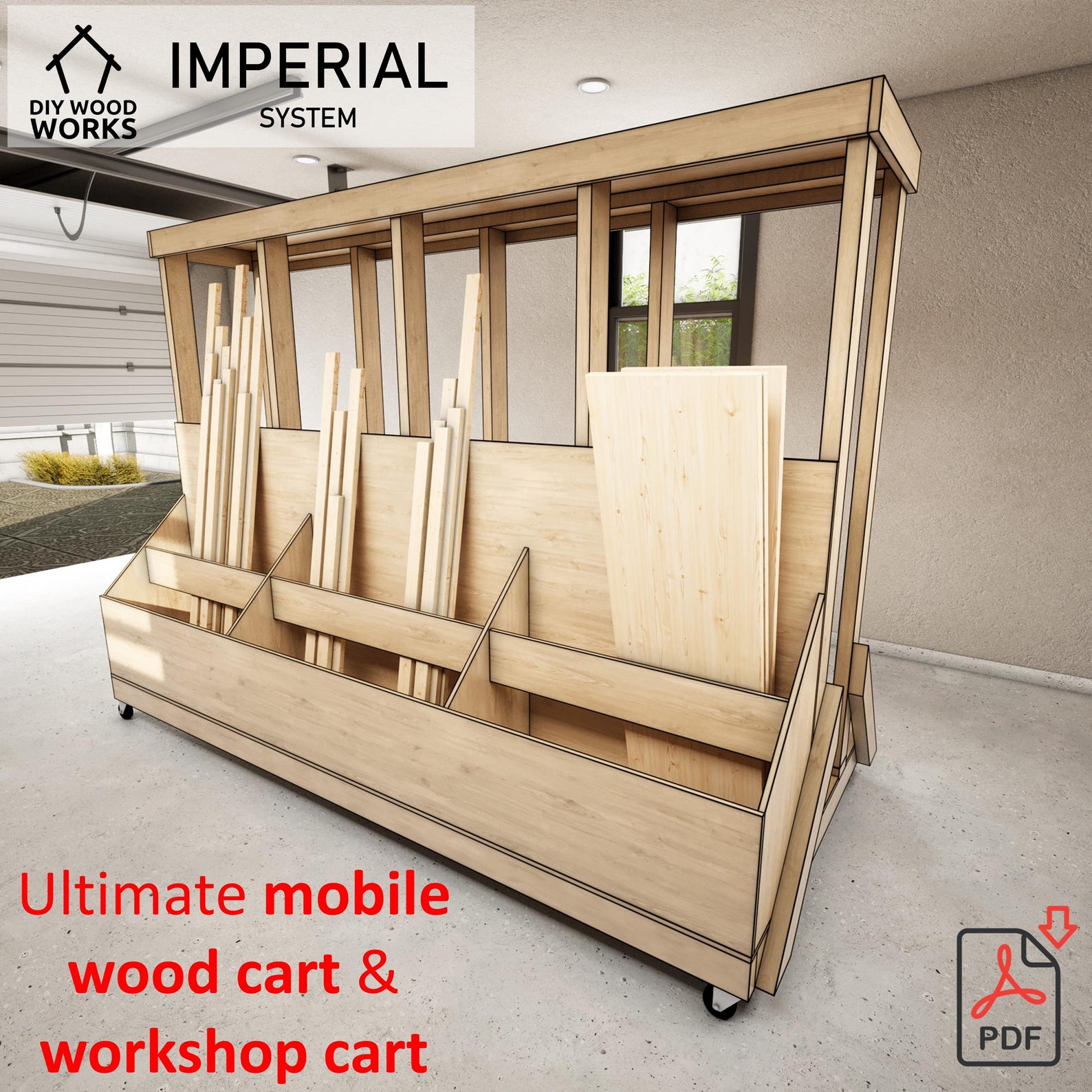 Mobile Wood Cart DIY Plans: Garage Storage Solution (imperial) - Etsy