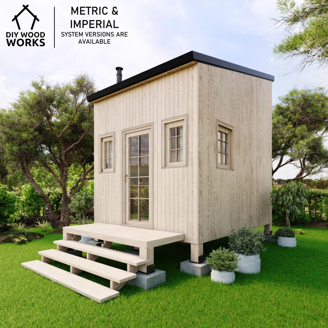 Rustic Tiny House Plan: 165 Sq Ft Cabin, DIY Blueprint (digital ...