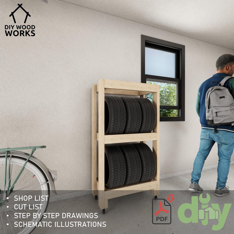 DIY Wooden Tire Organizer Plans: Garage Storage Rack (digital Download ...