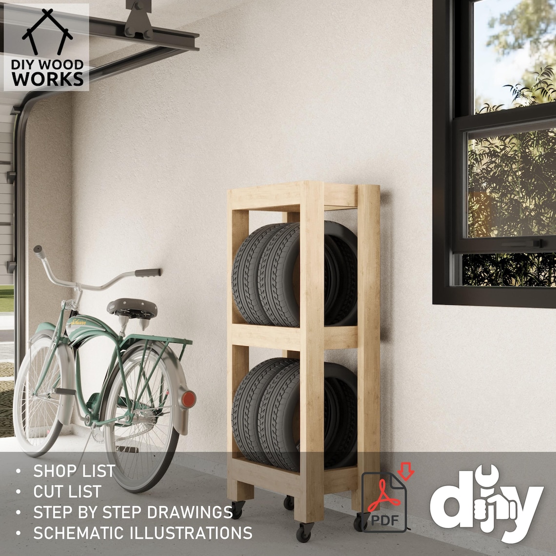 DIY Wooden Tire Organizer Plans: Garage Storage Rack (digital Download ...