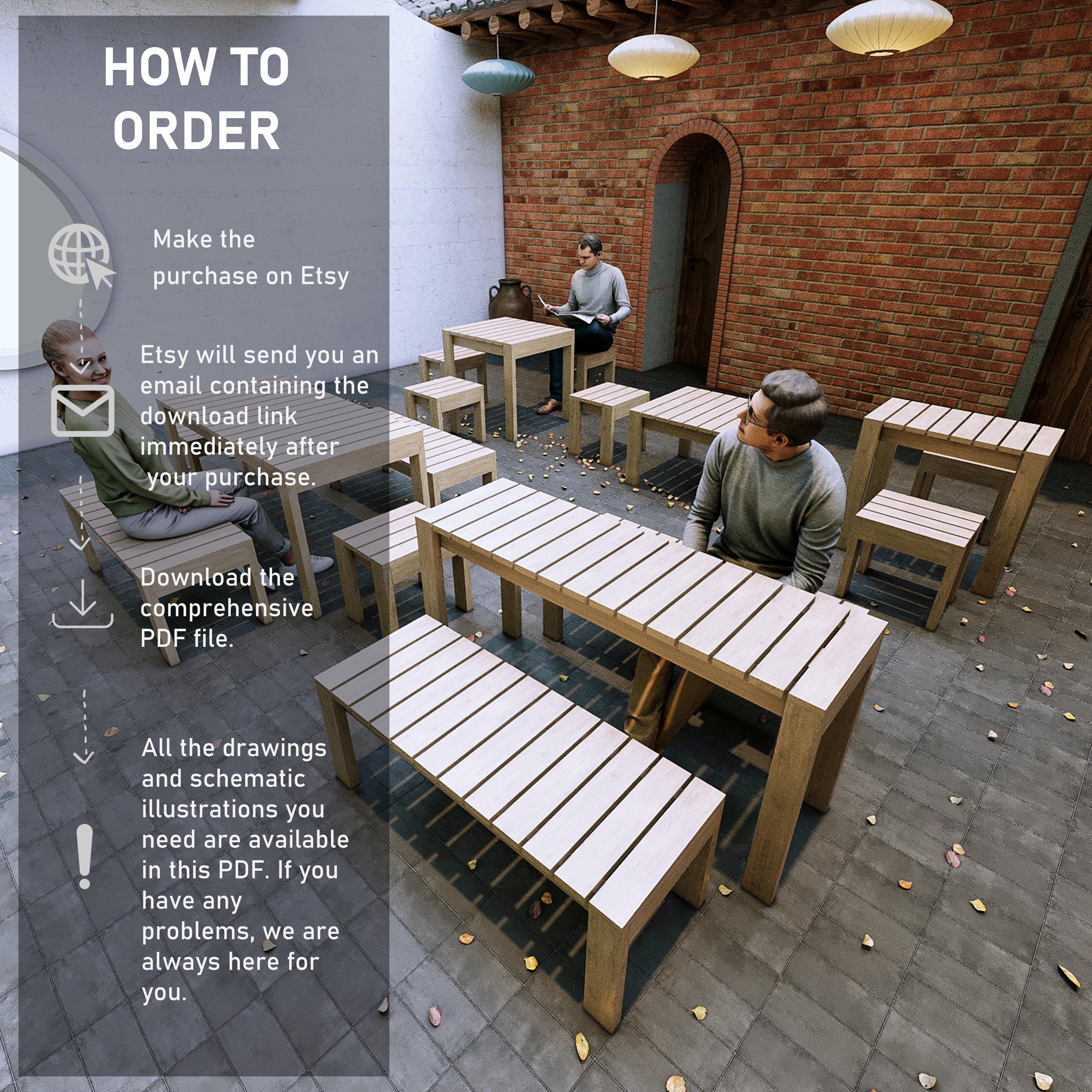 7-piece Outdoors Table and Bench Seating Set – DIY Handmade Bench ...