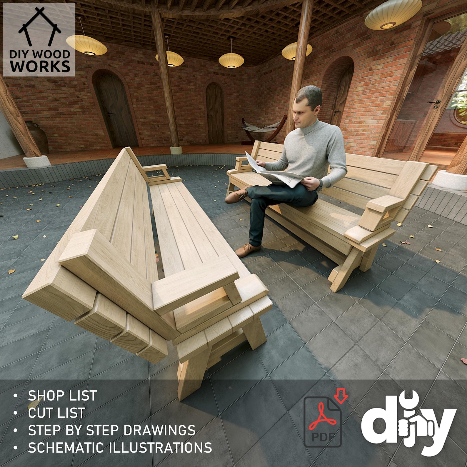 DIY Folding Picnic Table & Bench Plan: Outdoor Garden Table (digital ...