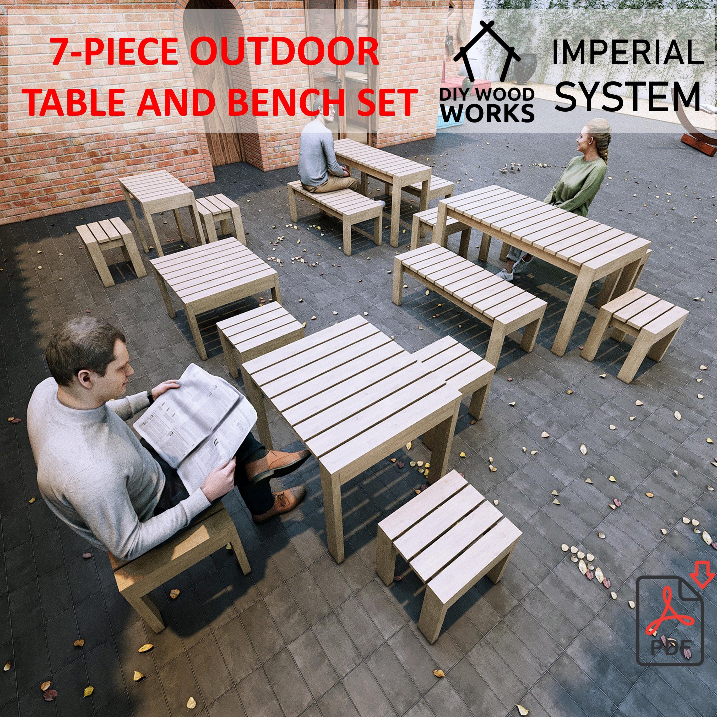 7-piece Outdoors Table and Bench Seating Set – DIY Handmade Bench ...
