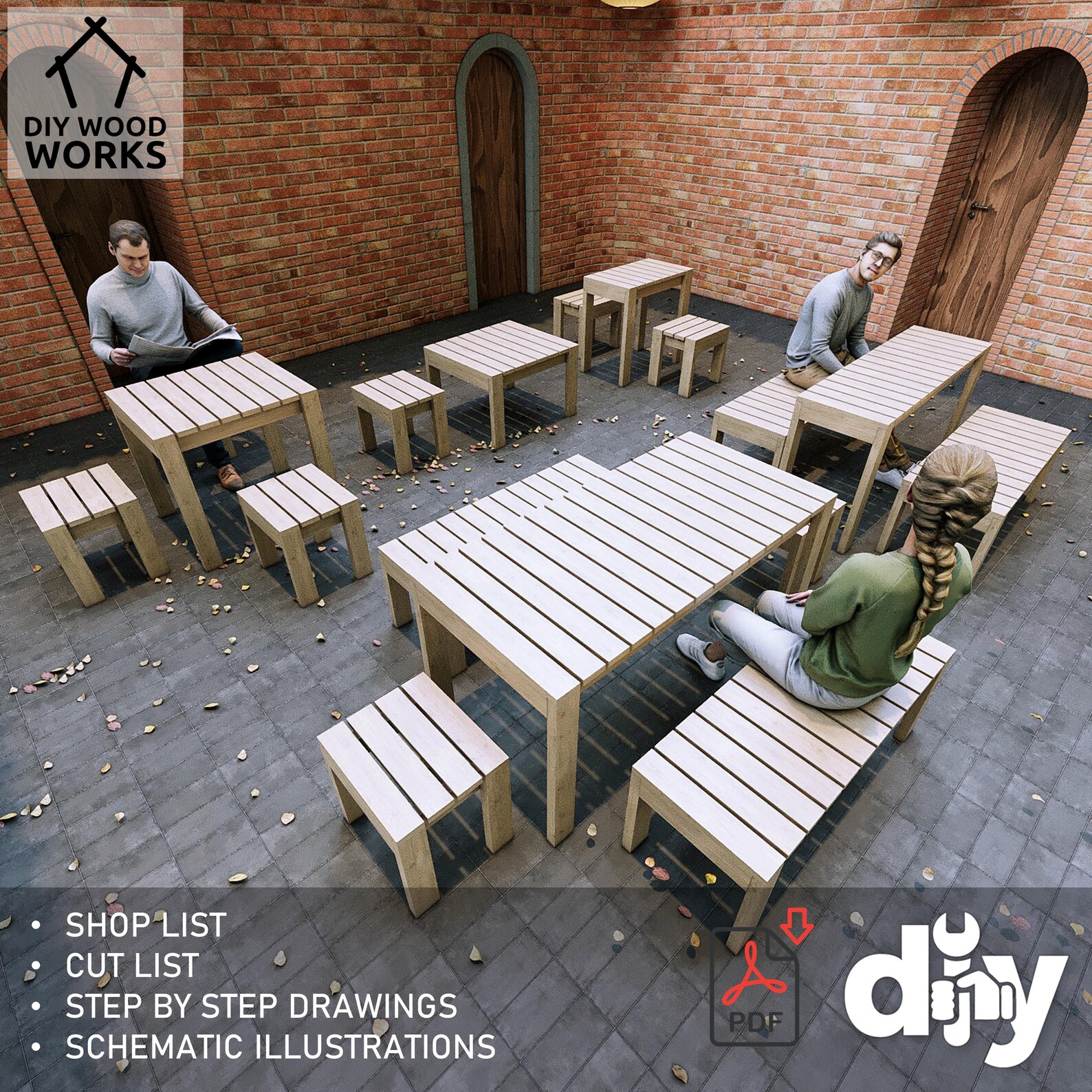 7-piece Outdoors Table and Bench Seating Set – DIY Handmade Bench ...