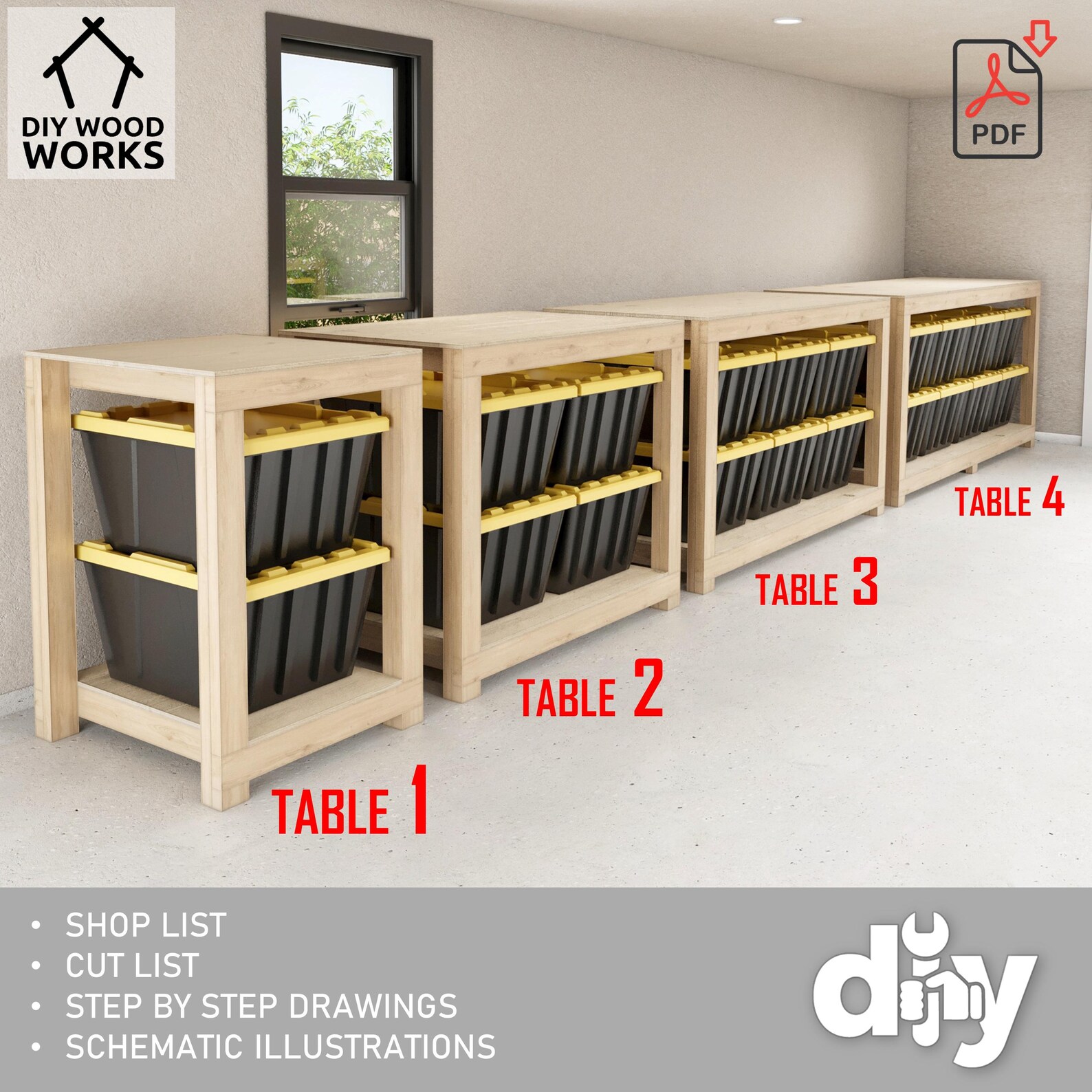 DIY Workbench Plans: Wood Worktable With 27-gallon Tote Storage (PDF ...