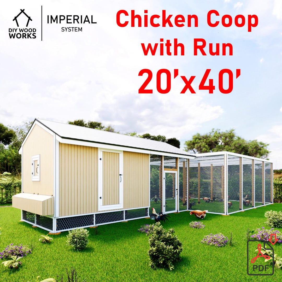 20'x40' Walk-in Chicken Coop Plans: DIY Large Coop With Run (PDF) - Etsy