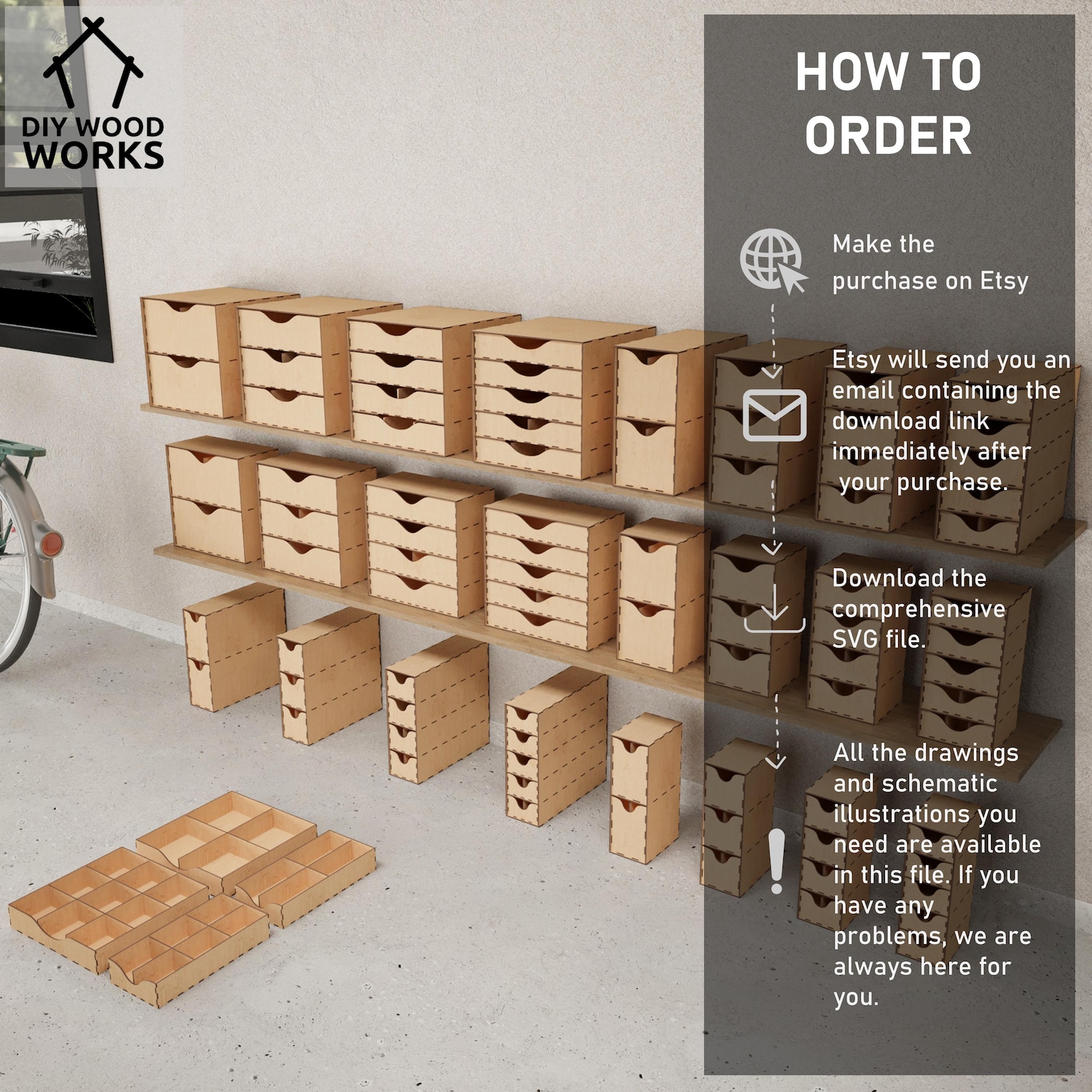 Laser Cut Modular Drawer Organizer: IKEA KALLAX Compatible (set of 24 ...