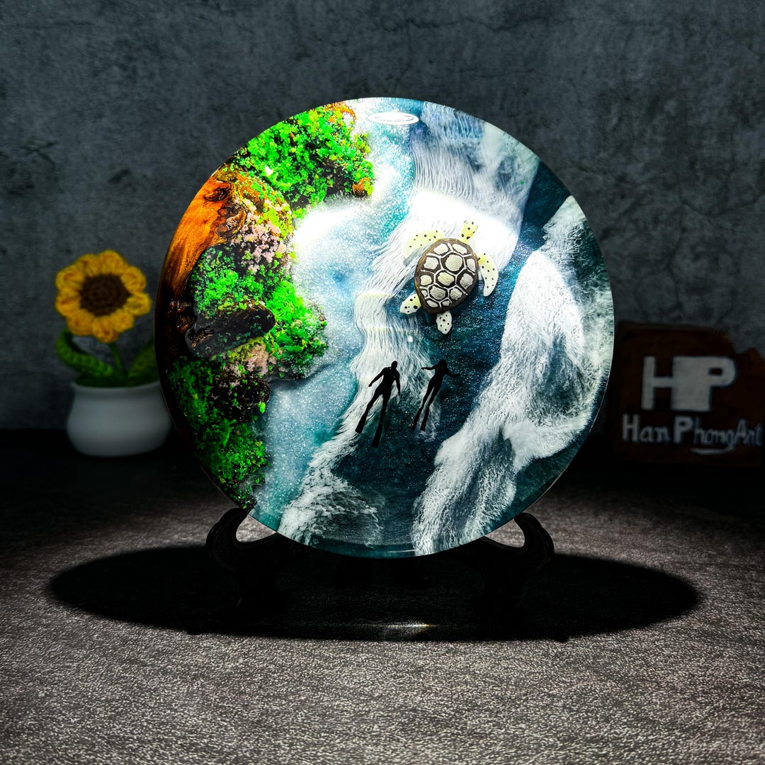 Ocean World Paperweight: Handmade Wood & Plastic Desk Decor - Etsy