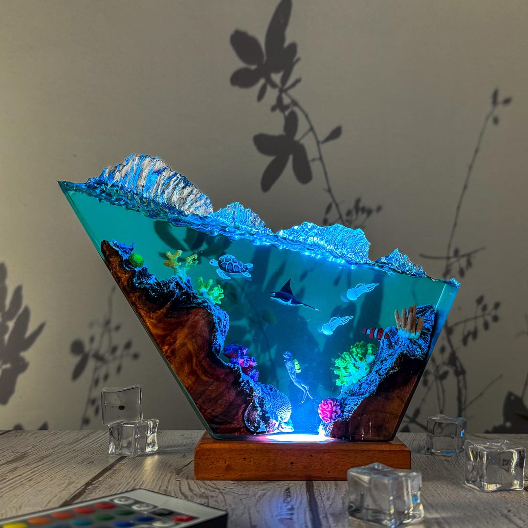 Underwater Resin Light – Epoxy Ocean Scene With Stingray, Coral Reef ...